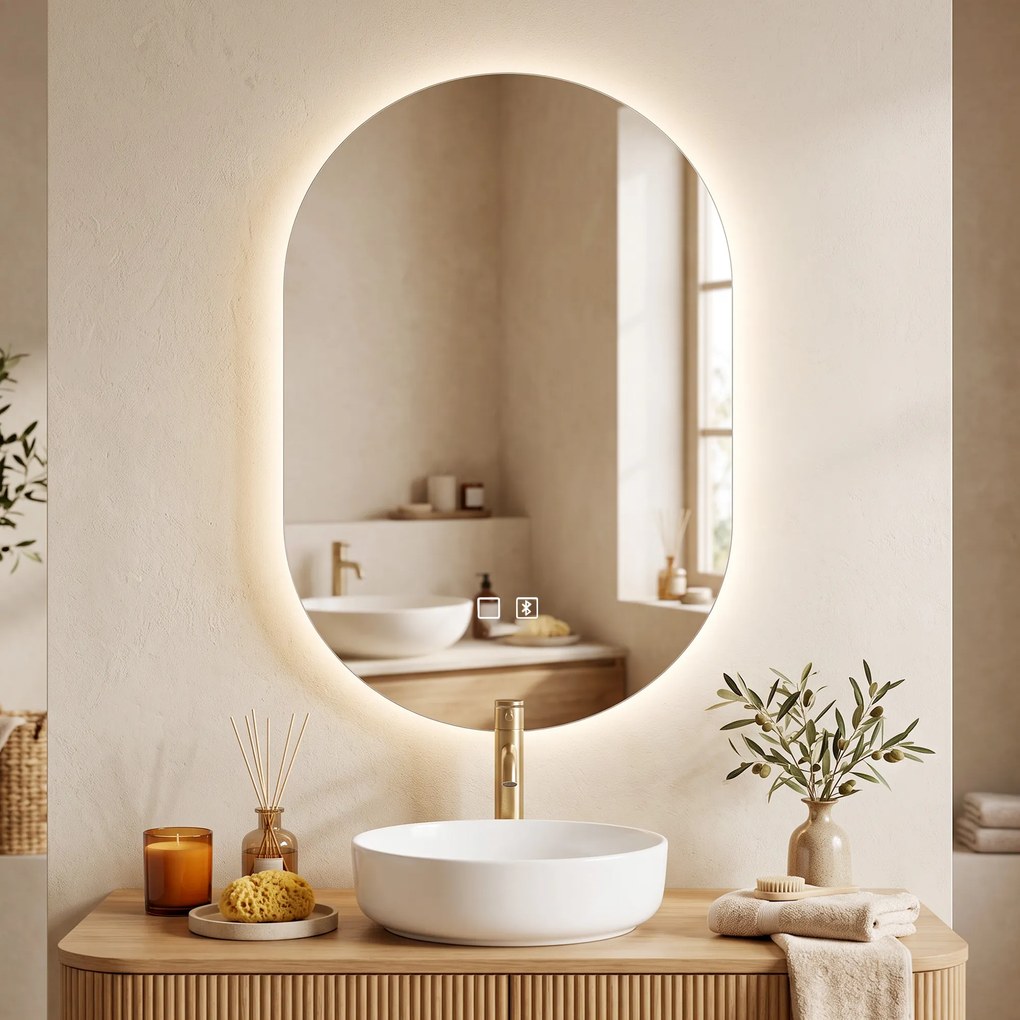 HOMCOM LED koupelnové zrcadlo 50 × 70 cm s Bluetooth