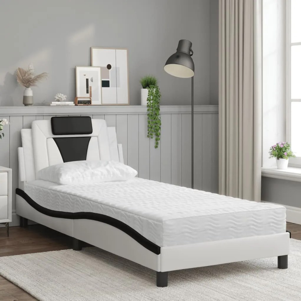 Postel Viana s matrací bílá a černá 90 x 200 cm umělá kůže 3208774