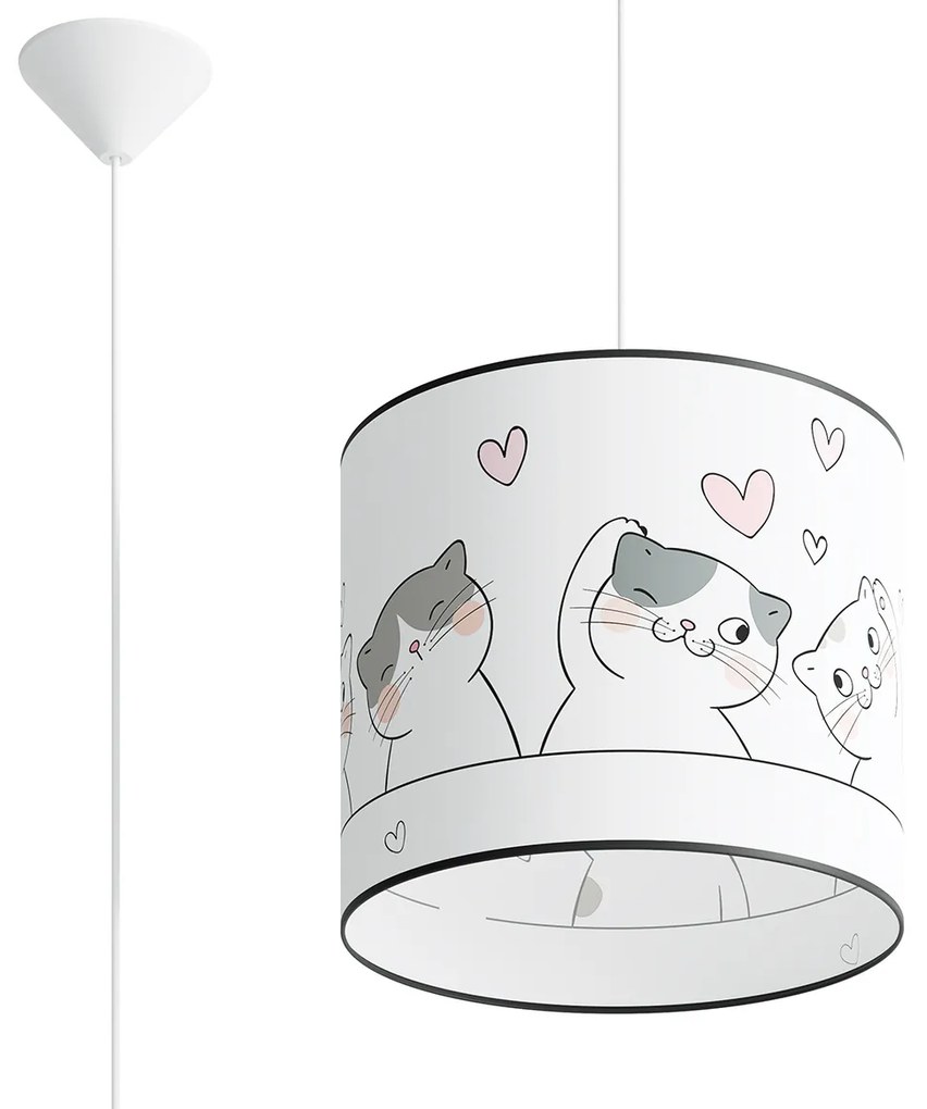 Dětské závěsné svítidlo Cat, 1x plastové stínítko se vzorem, (fi 30cm)