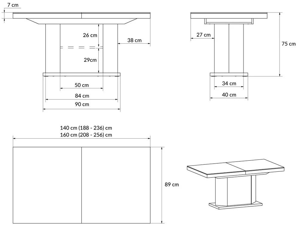 Jídelní stůl AMIGO 160 (šedá lesk/bílá lesk/šedá lesk)