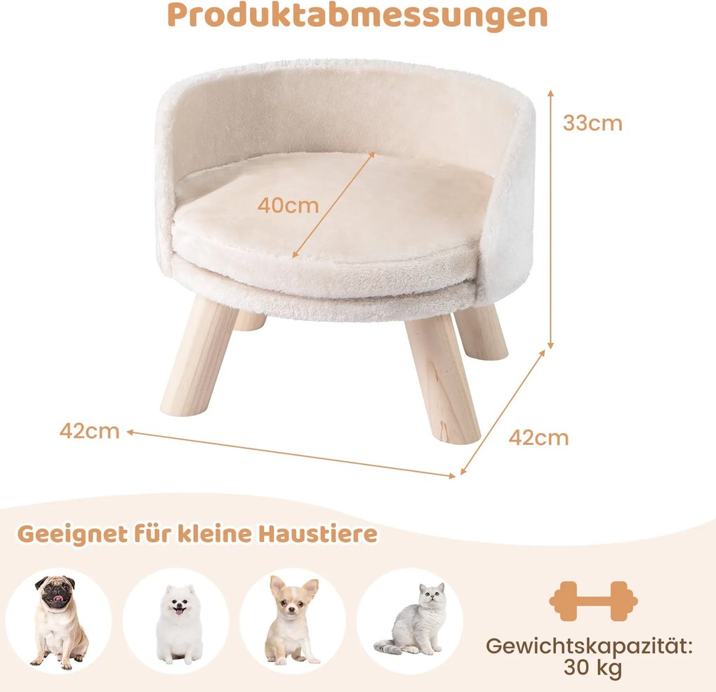 Costway 42 cm rozkládací pohovka pro psy s kulatým polstrovaným