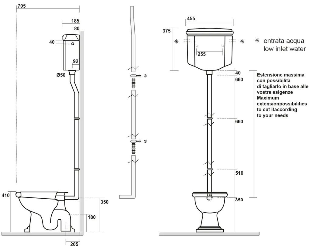 Kerasan RETRO WC mísa s nádržkou, spodní odpad, bílá-chrom WCSET15-RETRO-SO
