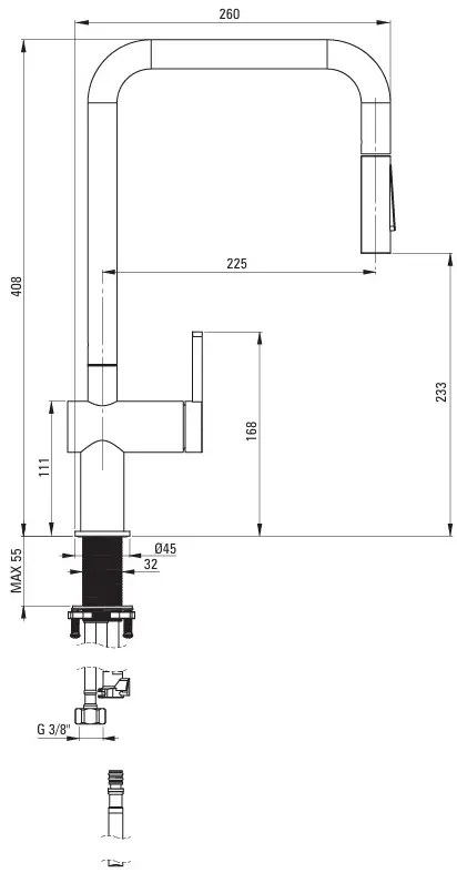 Deante Momi, dřezová baterie s výsuvnou sprškou h-408, zlatá matná, DEA-BKM_R73N