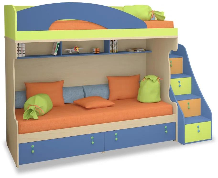 Dětská patrová postel se schůdky a úložným prostorem MIA-004 LENZA