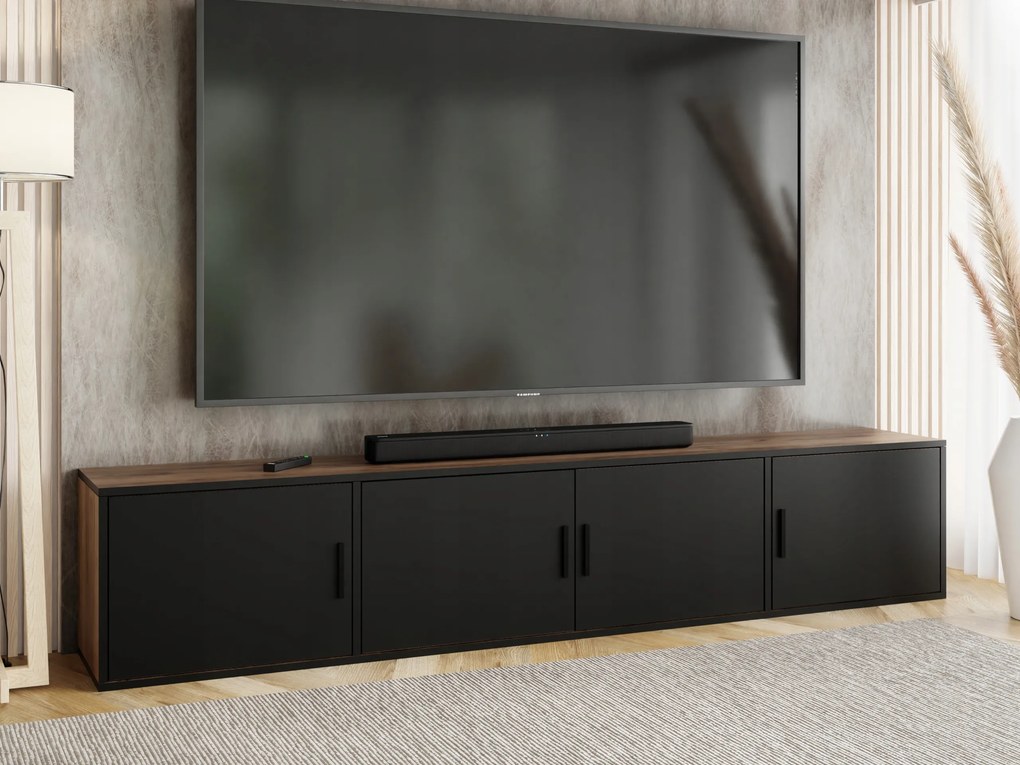 TV skříňka ROJO 4 dub Craft zlatý + černý uzavřená TV skříňka s policí