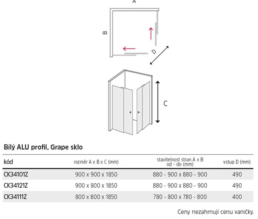 Mereo Kora sprchový kout čtverec 90 cm sklo Grape ALU bílý CK34101Z