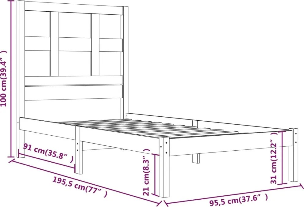 vidaXL Rám postele masivní borovice 90 x 190 cm Single [3104446] Barva: Bílá