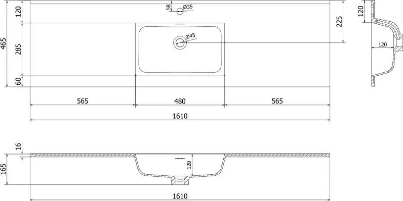 Mexen Orio, koupelnová skříňka 160 cm s umyvadlem Otis, 1 zásuvka, bílá lesklá, 91A10-16023-1-BF00-W18M00