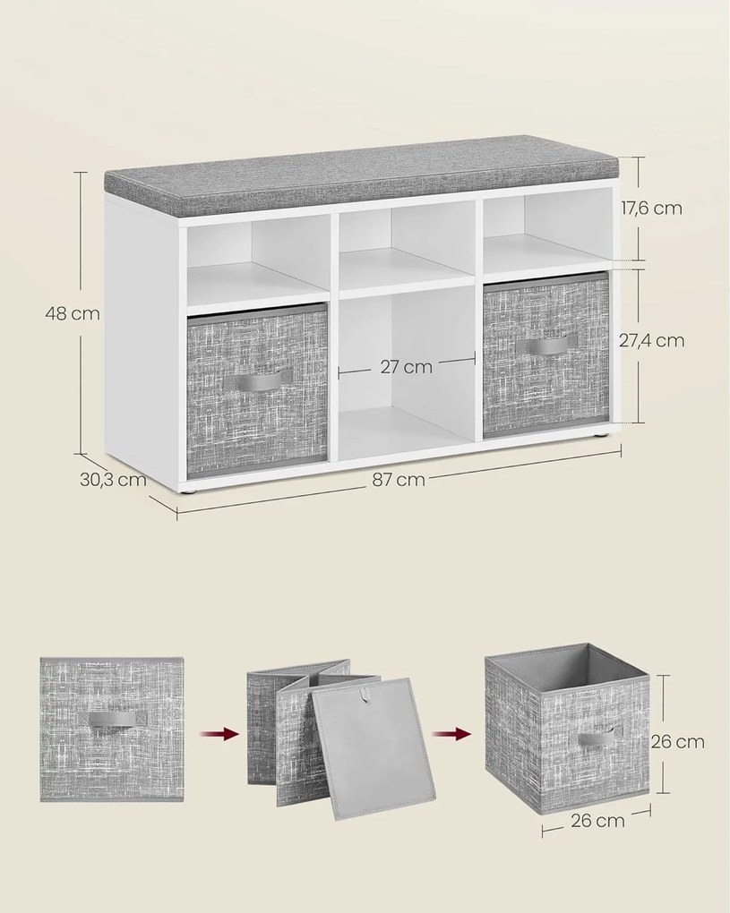 Botník se sedákem Vasagle Lopy 87 cm bílý/šedý
