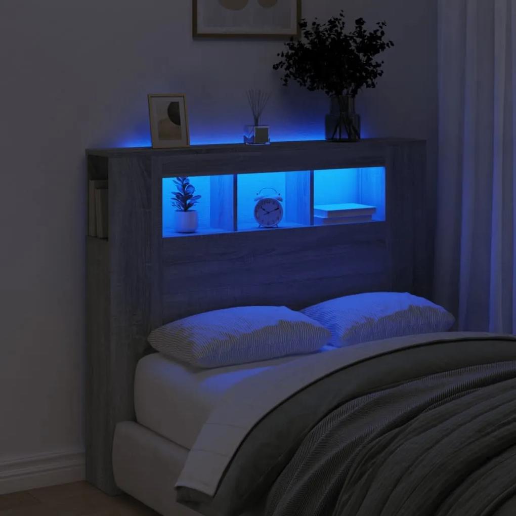 vidaXL Čelo postele s LED 120 x 18,5 x 103,5 cm kompozit [837342] Barva: kouřový dub