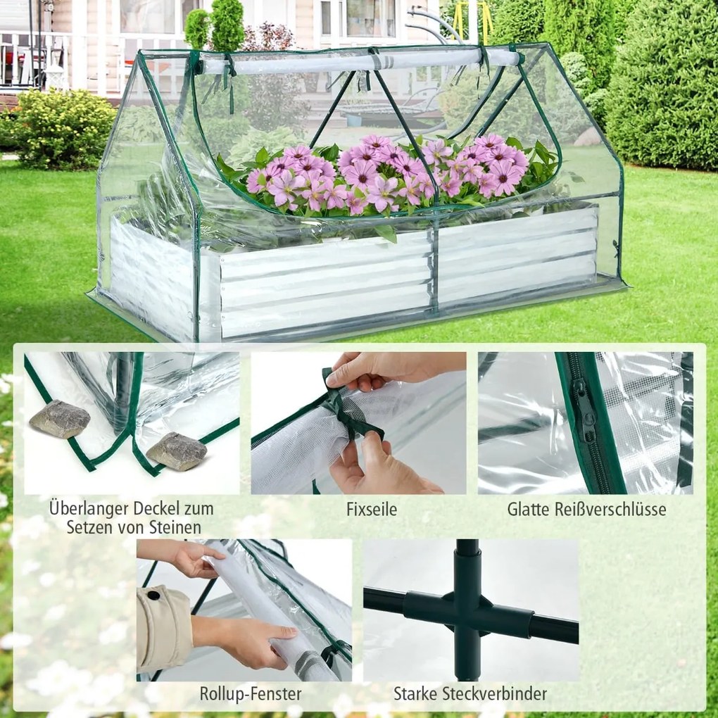 Costway Velká pozinkovaná vyvýšená postel se skleníkem – 180 × 90 × 91 cm