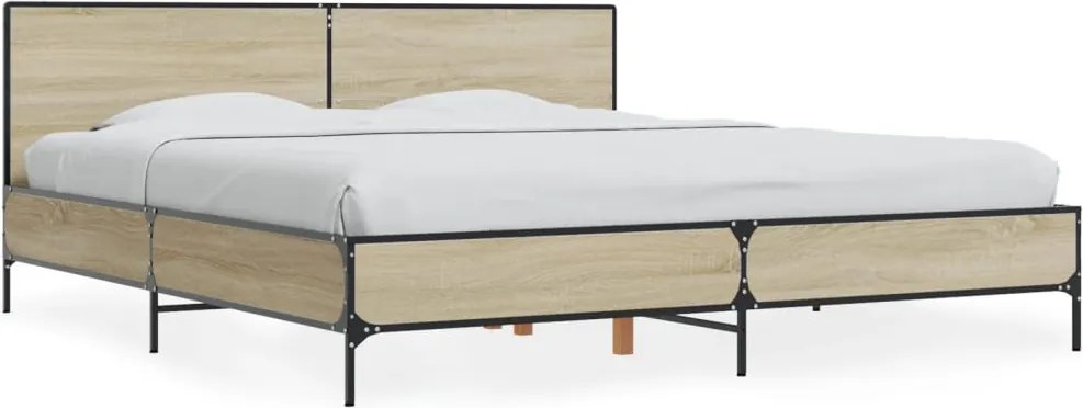 Rám postele dub sonoma 200 x 200 cm kompozitní dřevo a kov 3280018