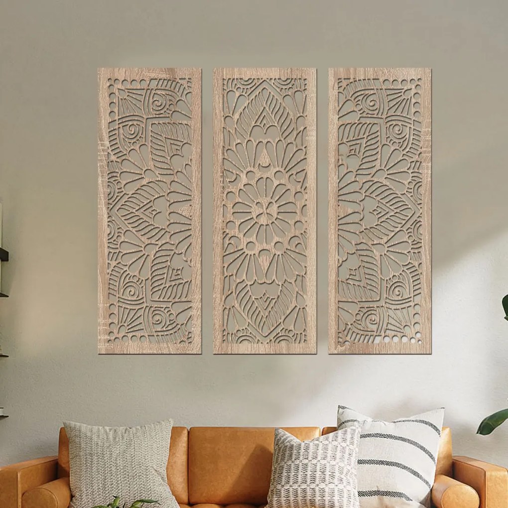 dřevo života Dřevěná 3 dílná mandala QUADRO Zvolte barvu dekoru: Dub Sonoma, Rozměry (cm): 96x80
