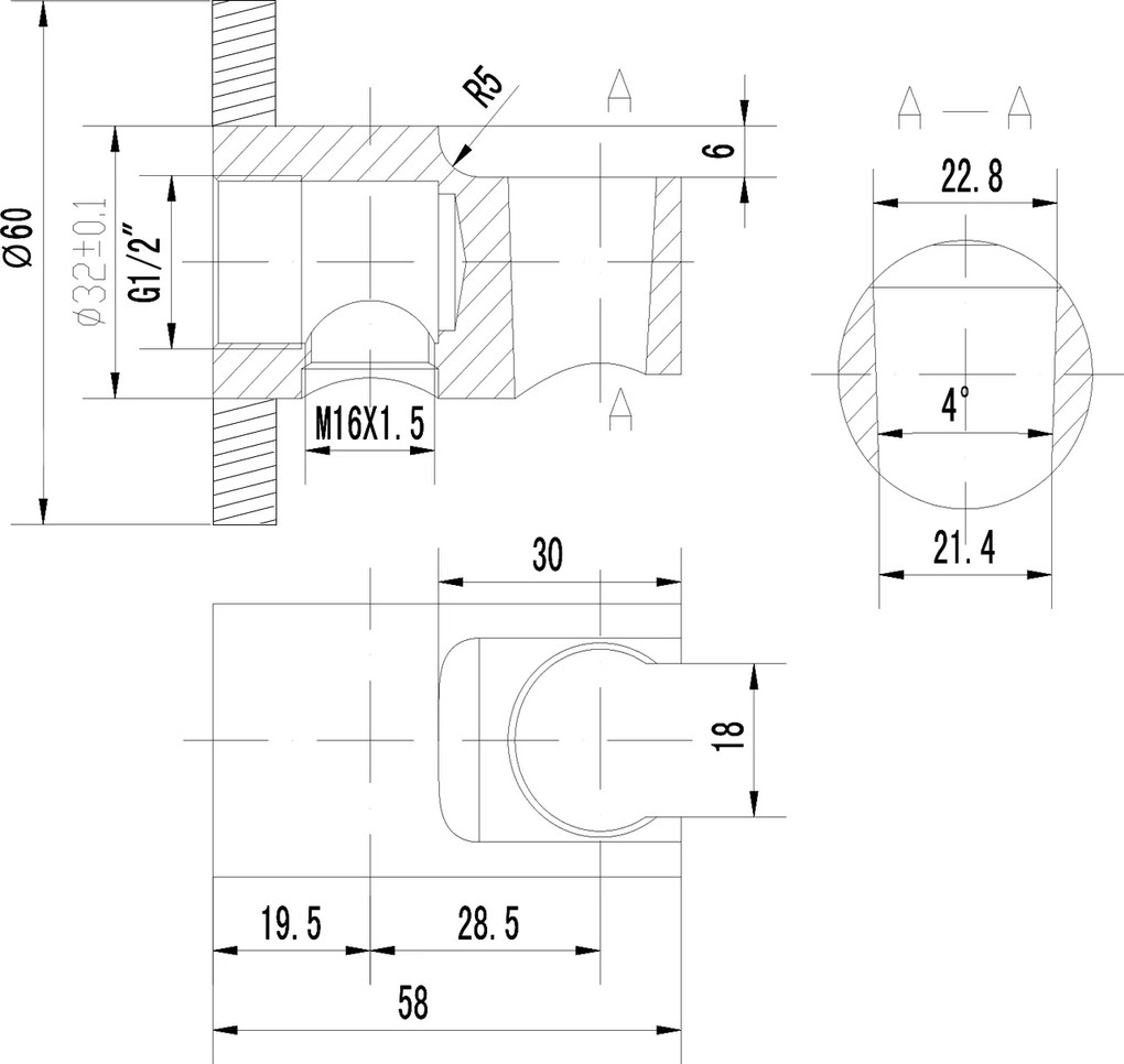 Sapho 1205-09 držák sprchy s vyústěním chrom
