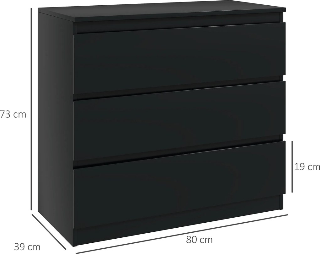 HOMCOM Komoda se 3 zásuvkami, jednoduchý úložný nábytek do ložnice, vnitřní použití, 80l x 39p x 73v cm