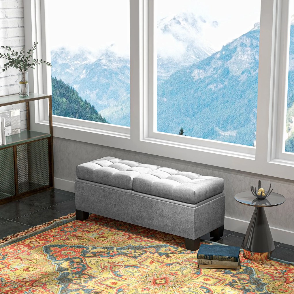 HOMCOM Hedvábně měkký úložný otoman s knoflíky pro předsíň a ložnici, 116x41x47cm, Šedý