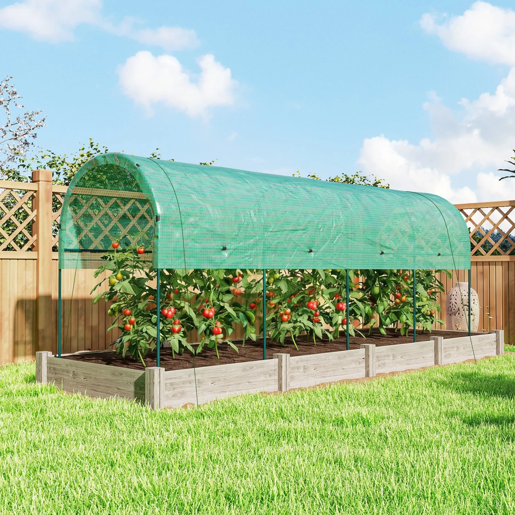 Outsunny zimní tunelový skleník s obloukovou střechou — ocelový rám a zemní kotvy, zasouvací otevřený tunel, 400 × 120 × 170 cm, zelený