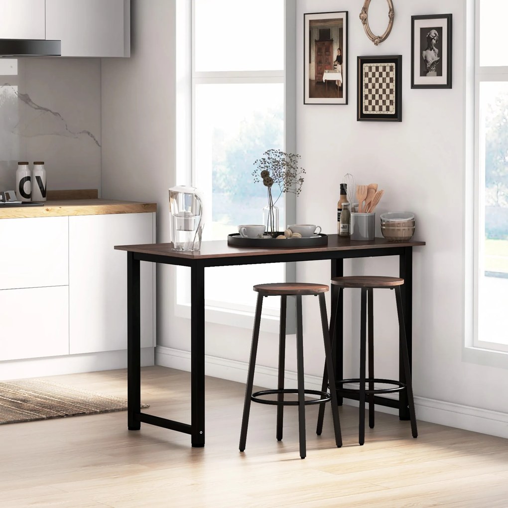 HOMCOM Barová židle sada 2 kuchyňských židlí s podnožkou v industriálním designu, kovový rám, pro jídelnu do 120 kg, 42x42x65 cm, hnědá | Aosom.de