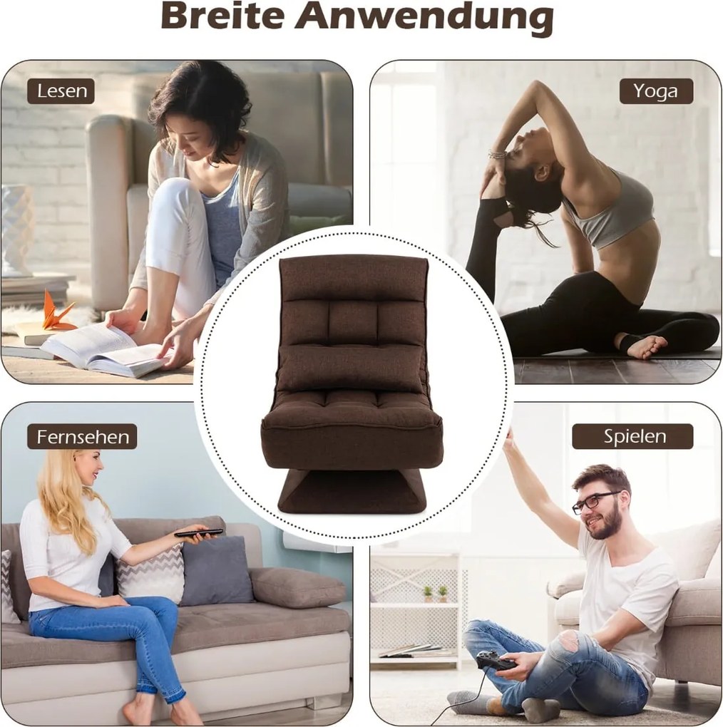 Costway 360° otočné podlahové křeslo s opěradlem a bederním polštářem Lazy Sofa