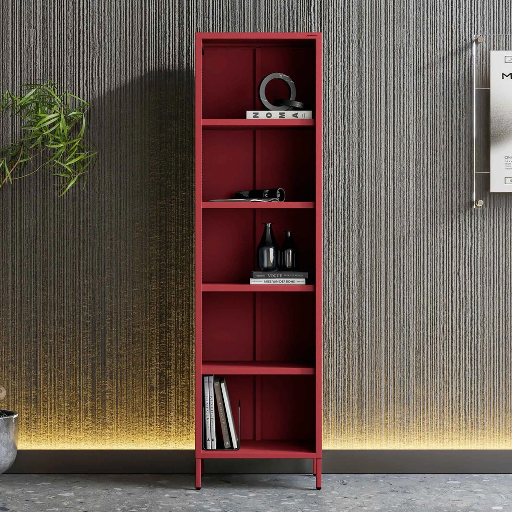 Regál plytký otevřený na knihy na nožičkách červený, 500x1800x350 mm: MARIO Modern