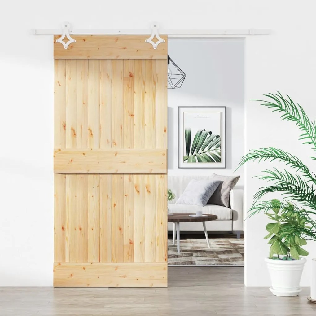 Posuvné Dveře S Kováním 90 X 210 Cm Masivní Borové Dřevo Vzor Šedá Kostka