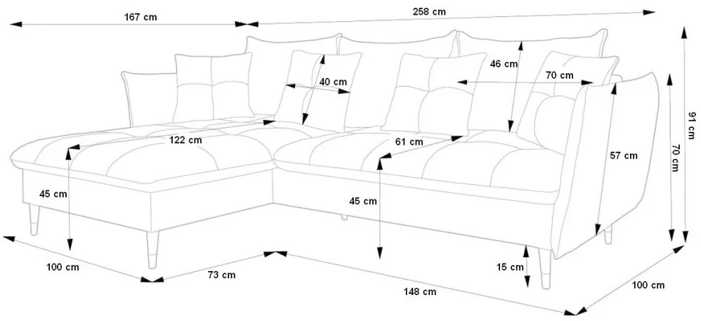 Rohová sedací souprava Glam, tmavě žlutá látka, levý roh