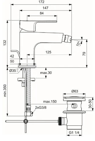 Ideal Standard Cerafine D Bidetová baterie s výpustí, chrom BC691AA