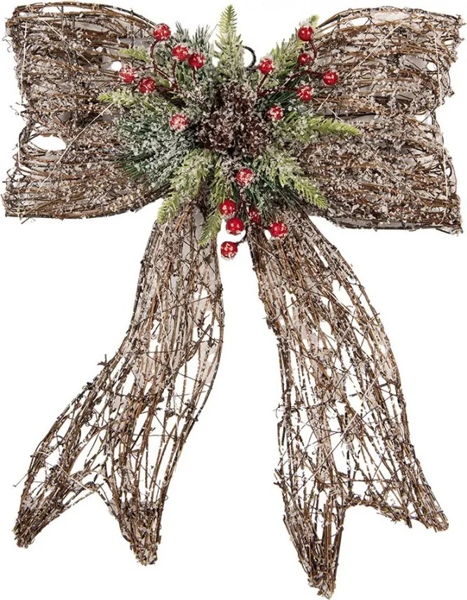 Vánoční proutěná závěsná dekorace mašle LED - 41*10*51 cm / 3*AA