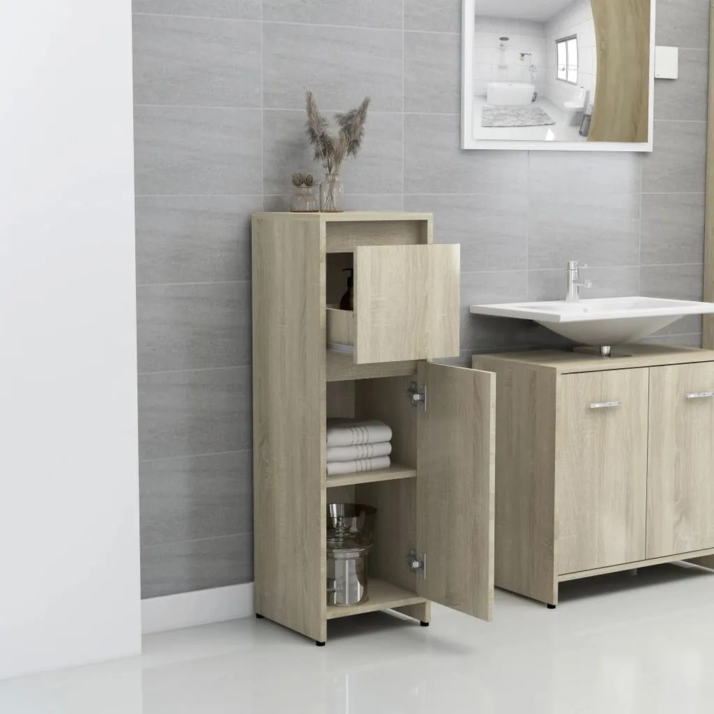 4dílný set koupelnového nábytku - bez madel - dřevotříska | dub sonoma
