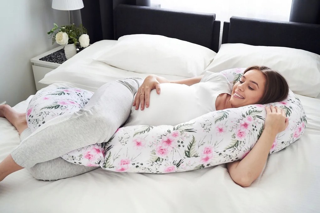 Těhotenský a kojicí polštář BABYMAM PREMIUM 300 cm 3v1 - Květy v zahradě