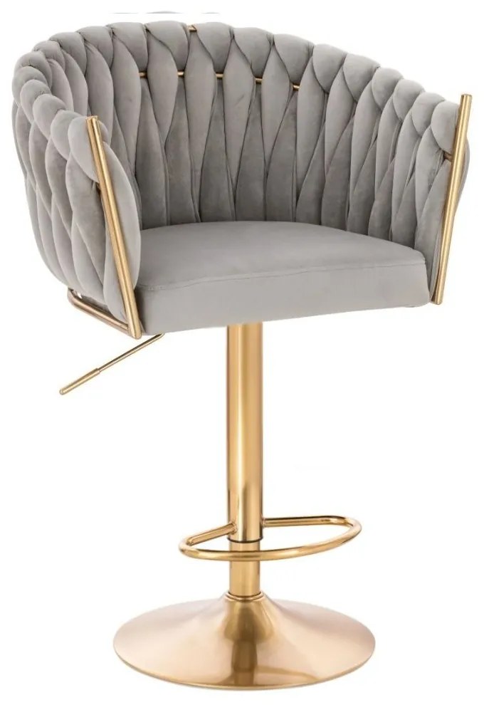 LuxuryForm DESIGN Barová židle NORDEN VELUR na zlaté kulaté podstavě - světle šedá