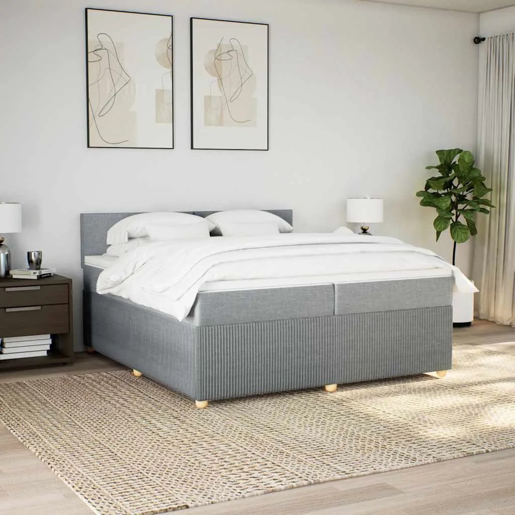 Box spring postel s matrací světle šedá 200 x 200 cm textil 3287556