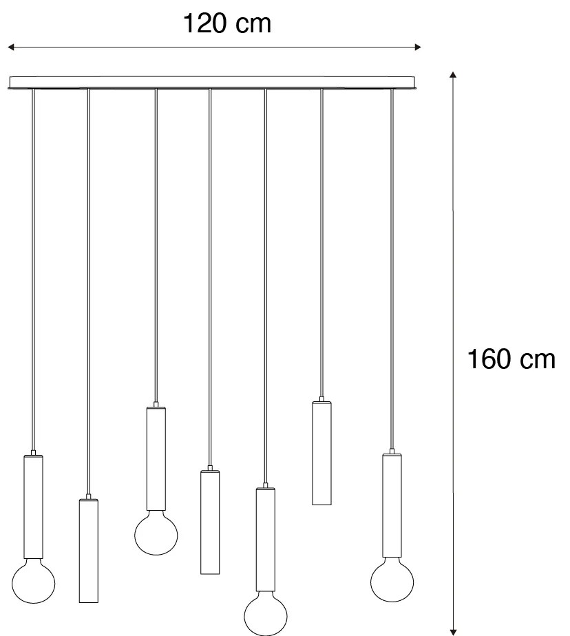Designové závěsné svítidlo černé oválné 7-světlo - Tuba