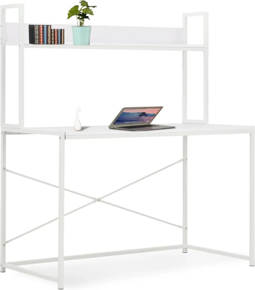 PC stůl Miami s poličkou | bílý - 120 x 60 x 138 cm