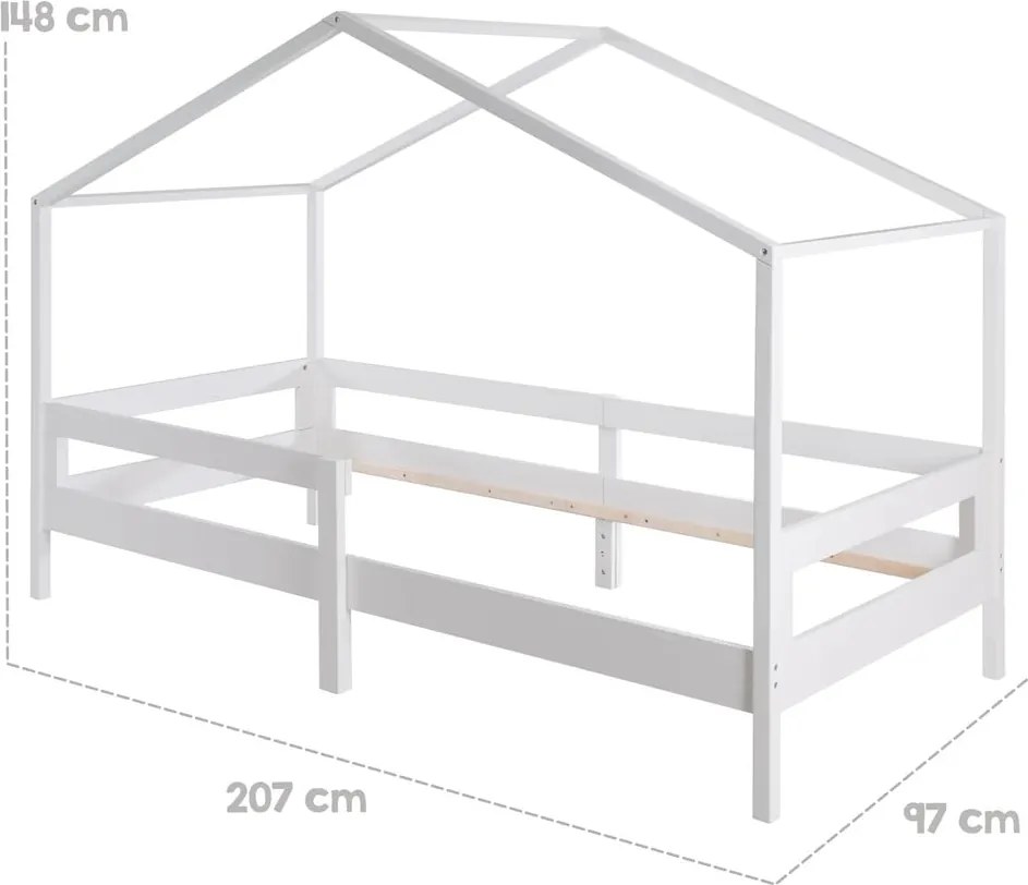 Bílá domečková dětská postel z masivního dřeva s úložným prostorem s roštem 90x200 cm – Roba