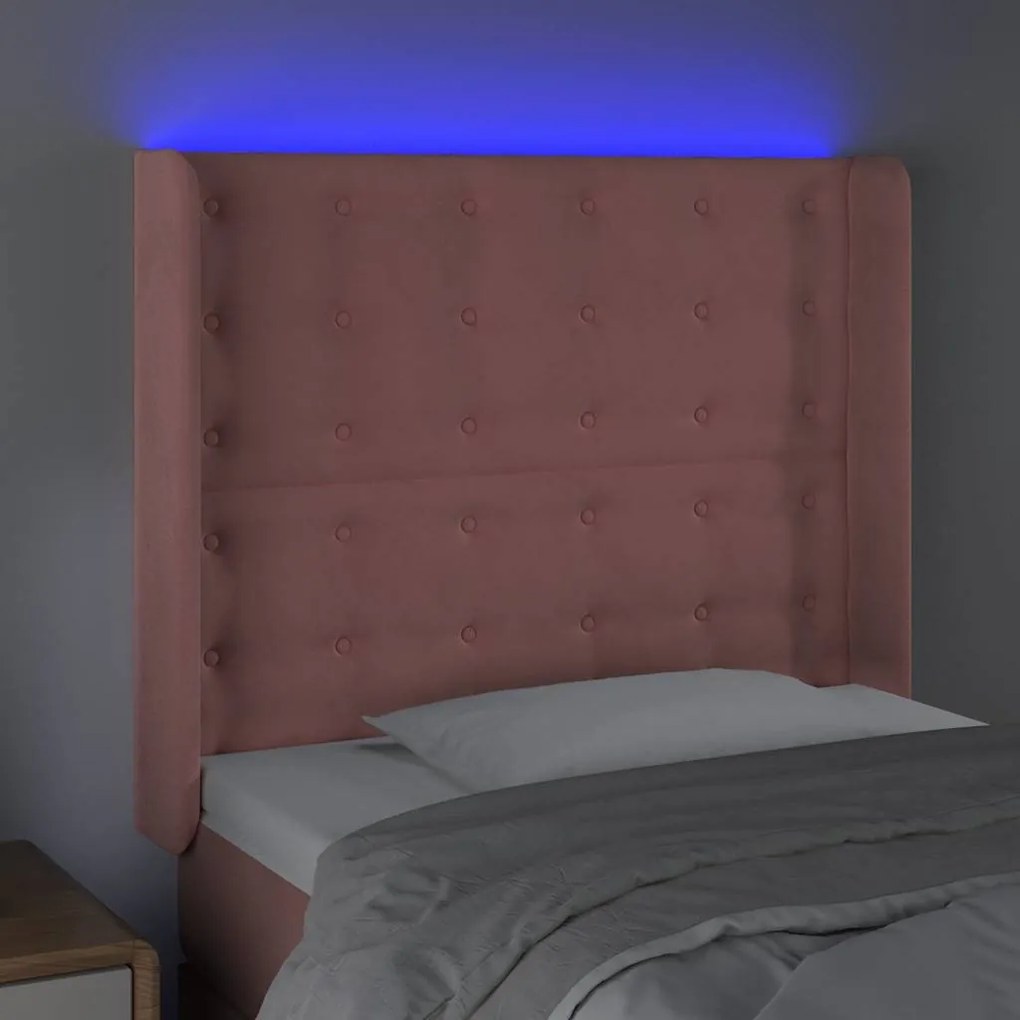 Čelo postele s LED růžové 83 x 16 x 118/128 cm samet 3124517