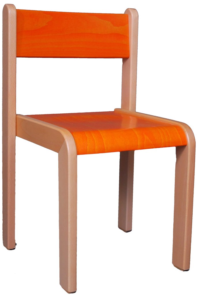 Dětská židlička bez područky 26 cm DE mořená - oranžové sedátko a opěradlo