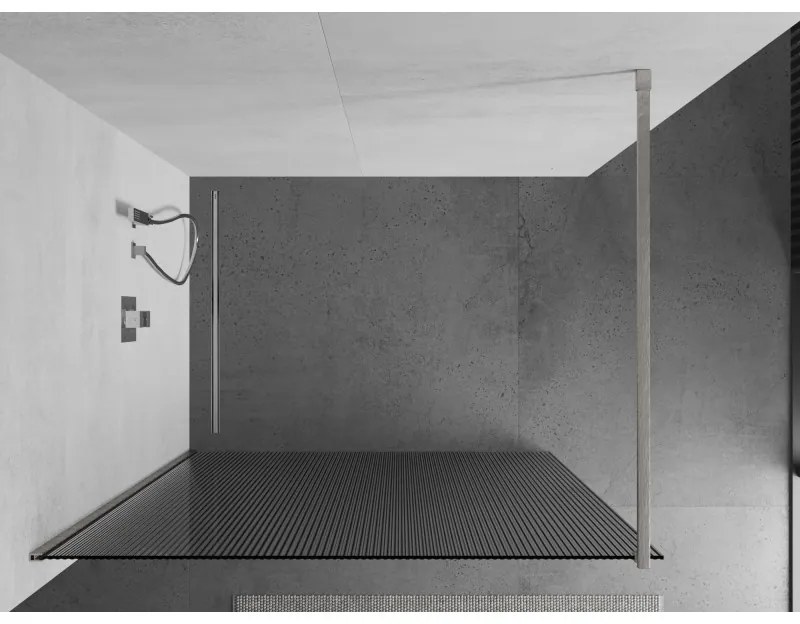 Mexen Kioto, sprchová zástěna Walk-In 100 x 200 cm, 8mm sklo s žebrovým vzorem, broušená ocel profil, 800-100-101-97-09