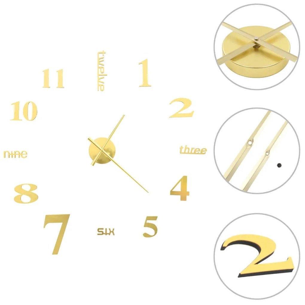 3D Nástěnné hodiny s moderním designem 100 cm XXL zlaté - Default Title