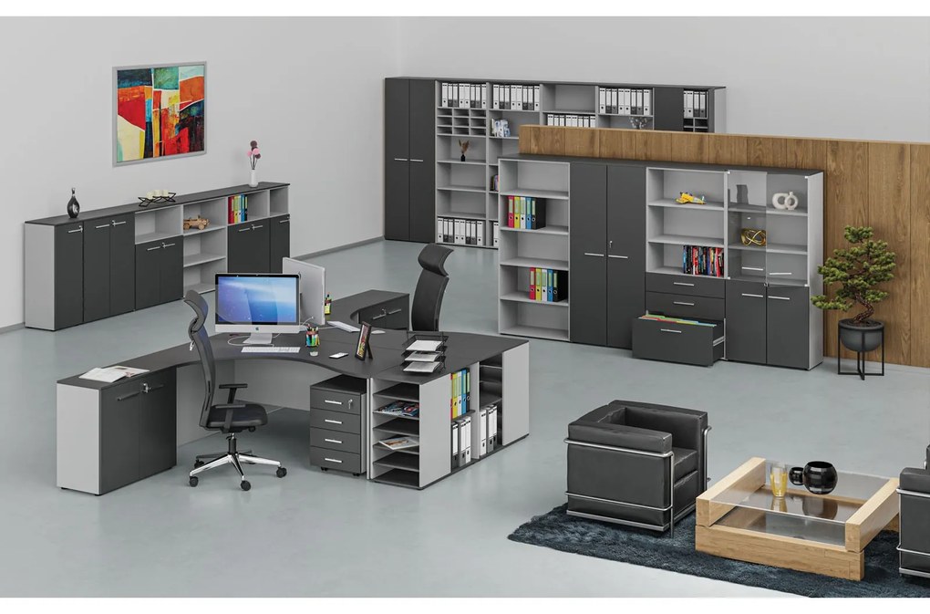 Ergonomický kancelářský pracovní stůl PRIMO GRAY, 1600 x 1200 mm, levý, šedá/grafit