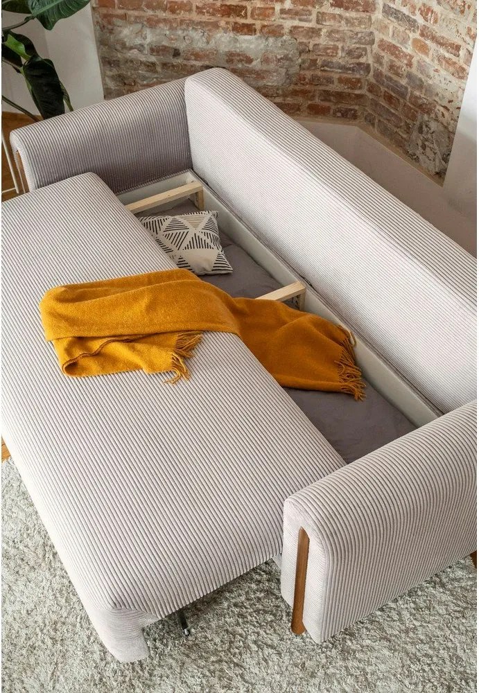 Béžová manšestrová rozkládací/s úložným prostorem pohovka 244 cm Arcadova – ELTAP
