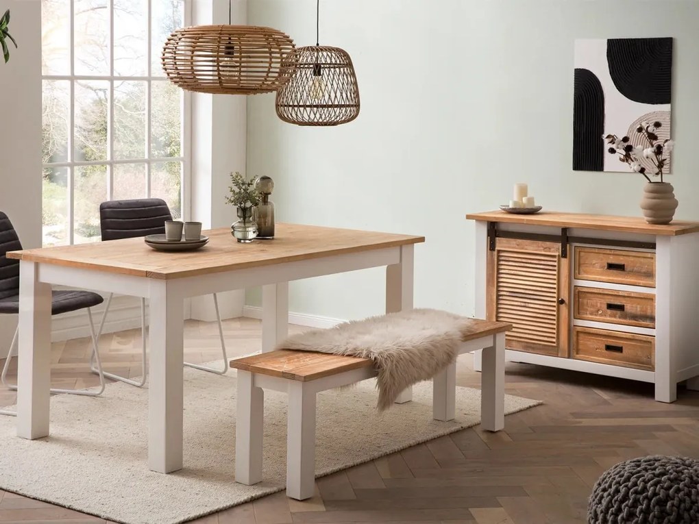 furniture-nabytek.cz - Masivní jídelní stůl Caprino z borovice a MDF, lakovaný, bílá/hnědá – 160x90 cm