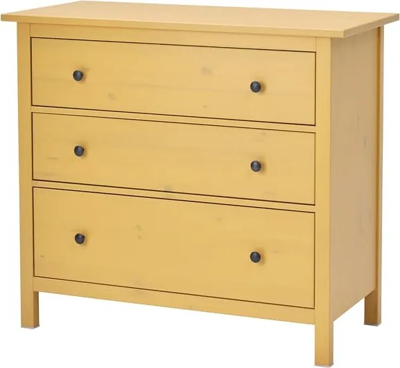 HEMNES Komoda se 3 zásuvkami, žluté mořidlo, 108x96 cm