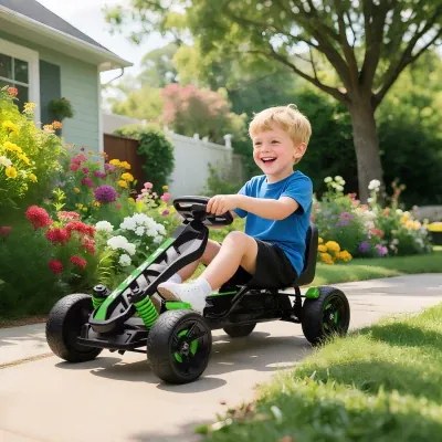 AIYAPLAY Gokart s pedály, šlapací auto pro děti s brzdou, protiskluzová kola, kovový rám, 3-6 let, zelená