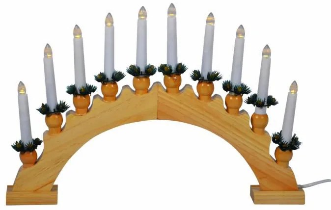 Dřevěný vánoční svícen s LED diodami, klasický vzhled svíček