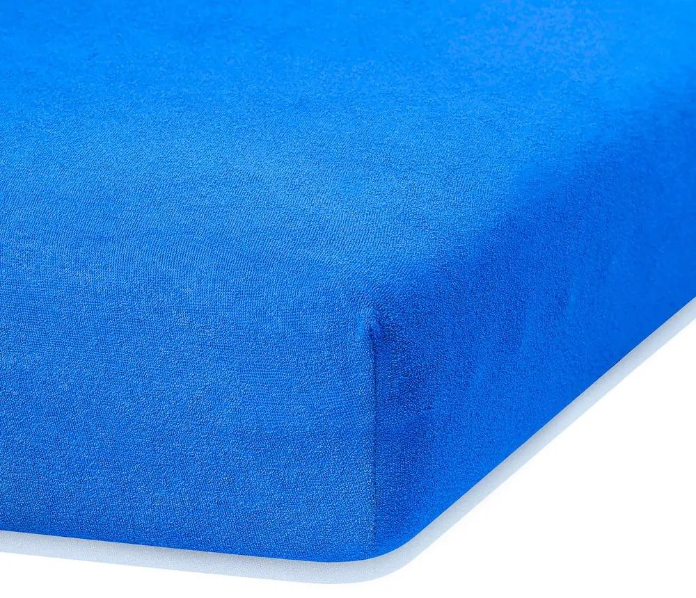 Modré elastické prostěradlo s vysokým podílem bavlny AmeliaHome Ruby, 200 x 140-160 cm