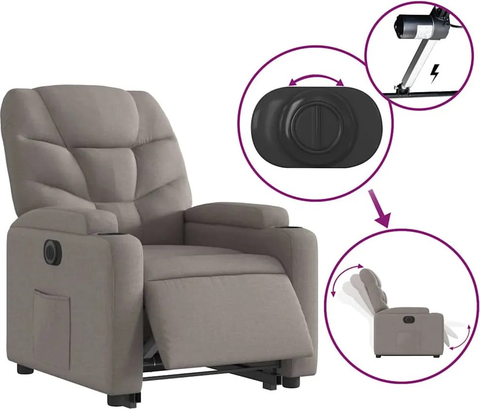Elektrické zvedací polohovací křeslo taupe textil 3204628