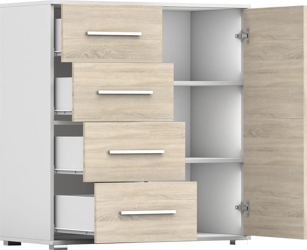 IDZ Komoda FRIDA MINI 1D4S 01, 90 cm Dub Sonoma / Bílá