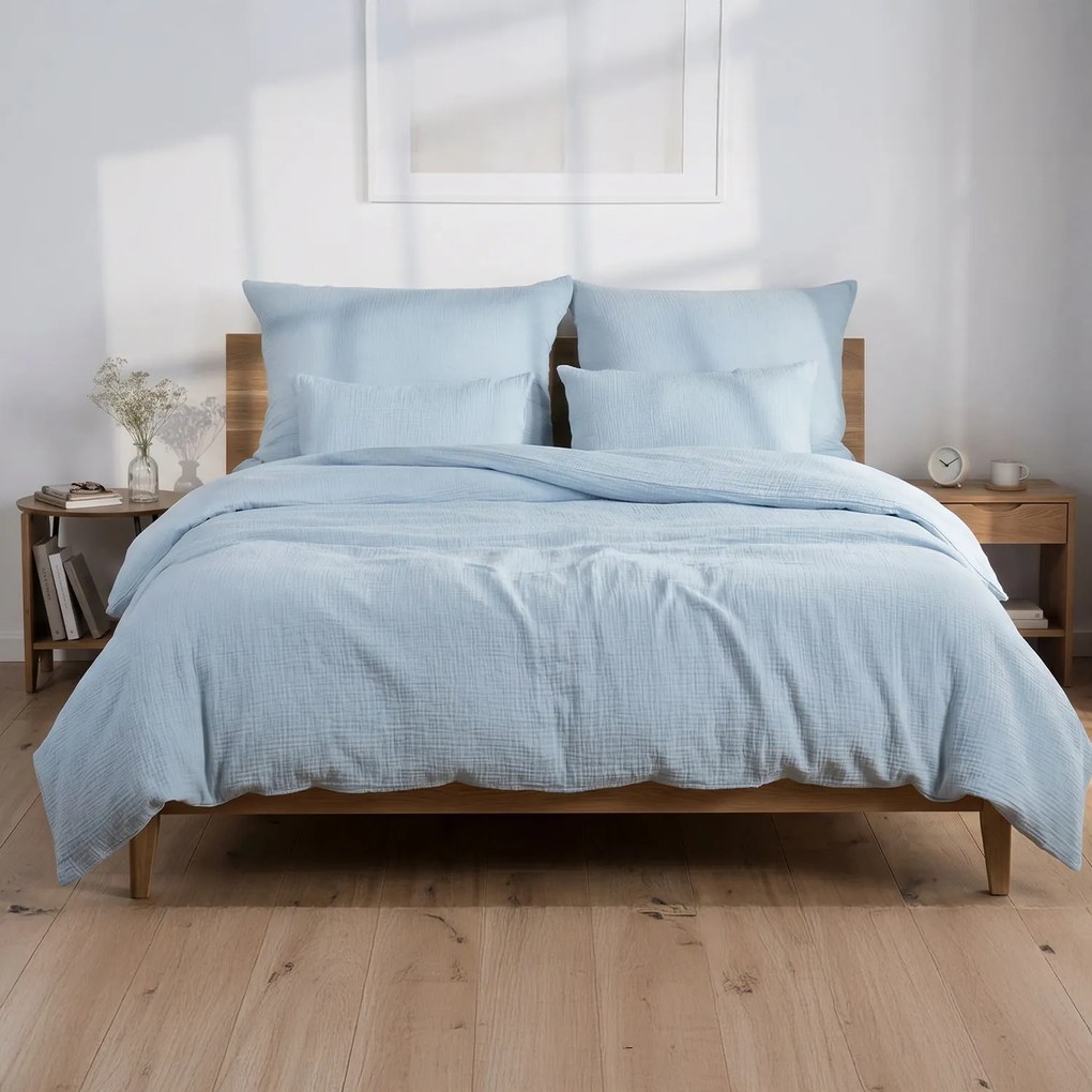 Celoroční mušelínové povlečení Ice Blue - GOTS Velikost: atypický 240 x 200 + 2 x 70 x 90