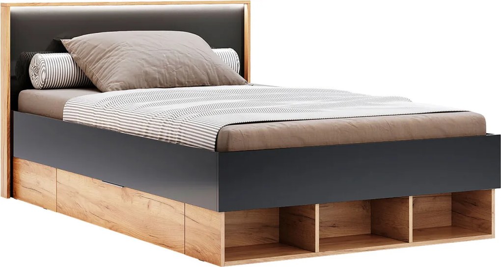 Postel Junior 1,2x2,0 s šuplíky Lava / dub kraft Luna